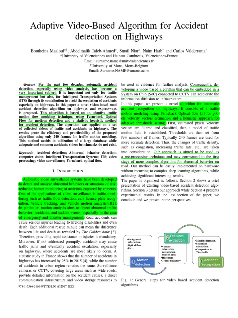 Adaptive video-based algorithm for accident detection on highways | PDF ... Adaptive video-based algorithm for accident detection on highways | PDF ...