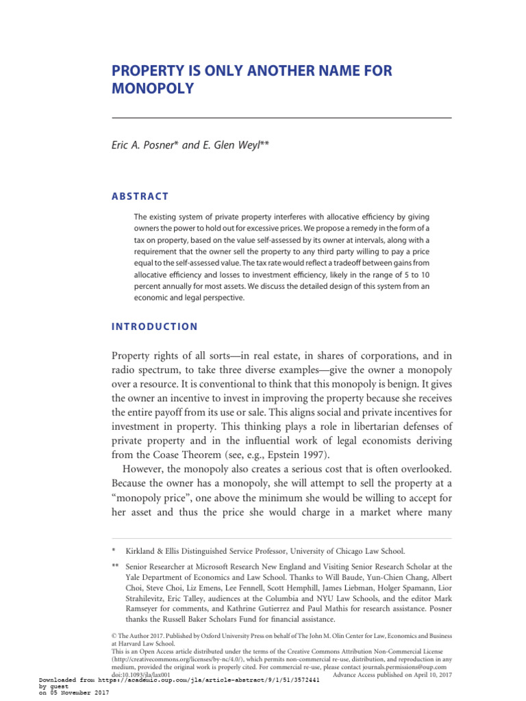Property As A Monopoly | PDF | Taxes | Political Economy