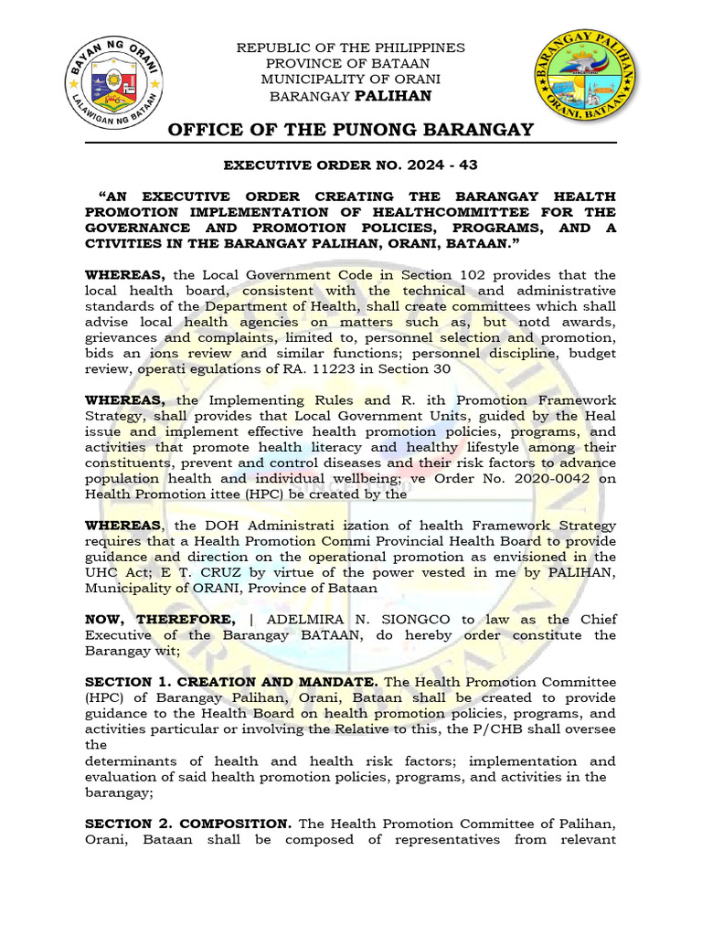 43 Health Promotion Committee | PDF | Health Promotion | Executive Order