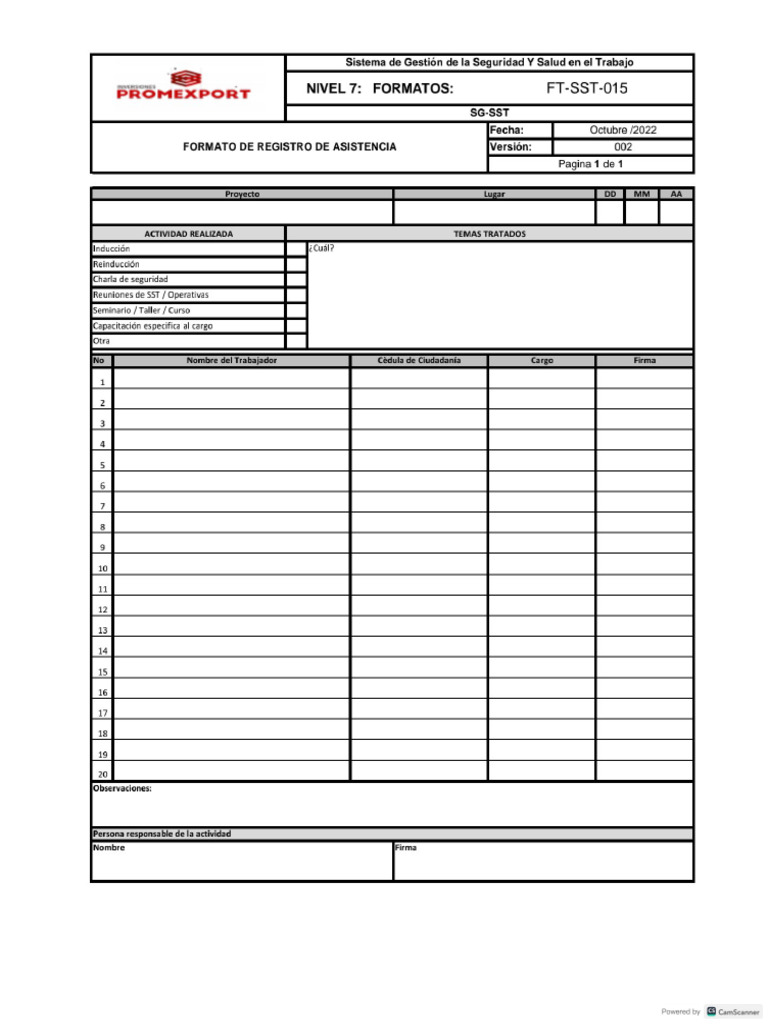 FT-SST-015 Formato Asistencia(1) | PDF