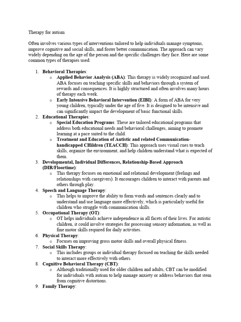 Therapy for autism | Download Free PDF | Autism Spectrum | Psychotherapy