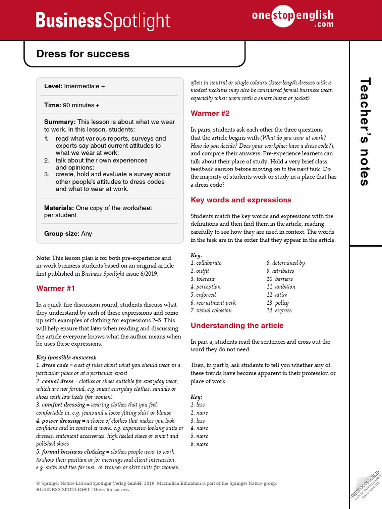 Dress for success (intermediate level) | PDF | Clothing | Shoe
