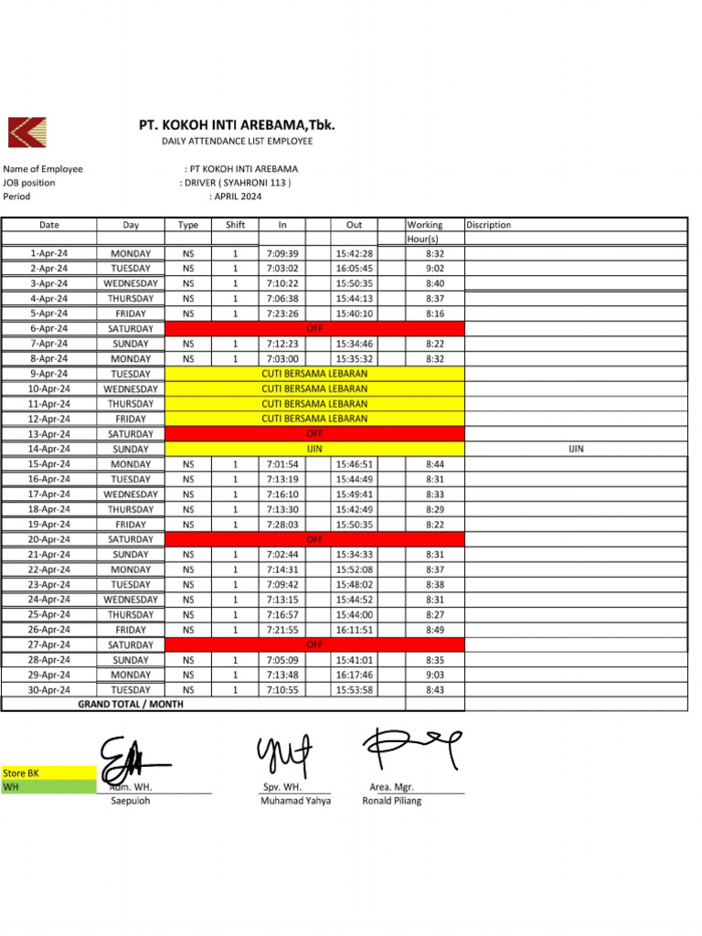 Attendance List Driver April 2024 (1) - 2 | PDF