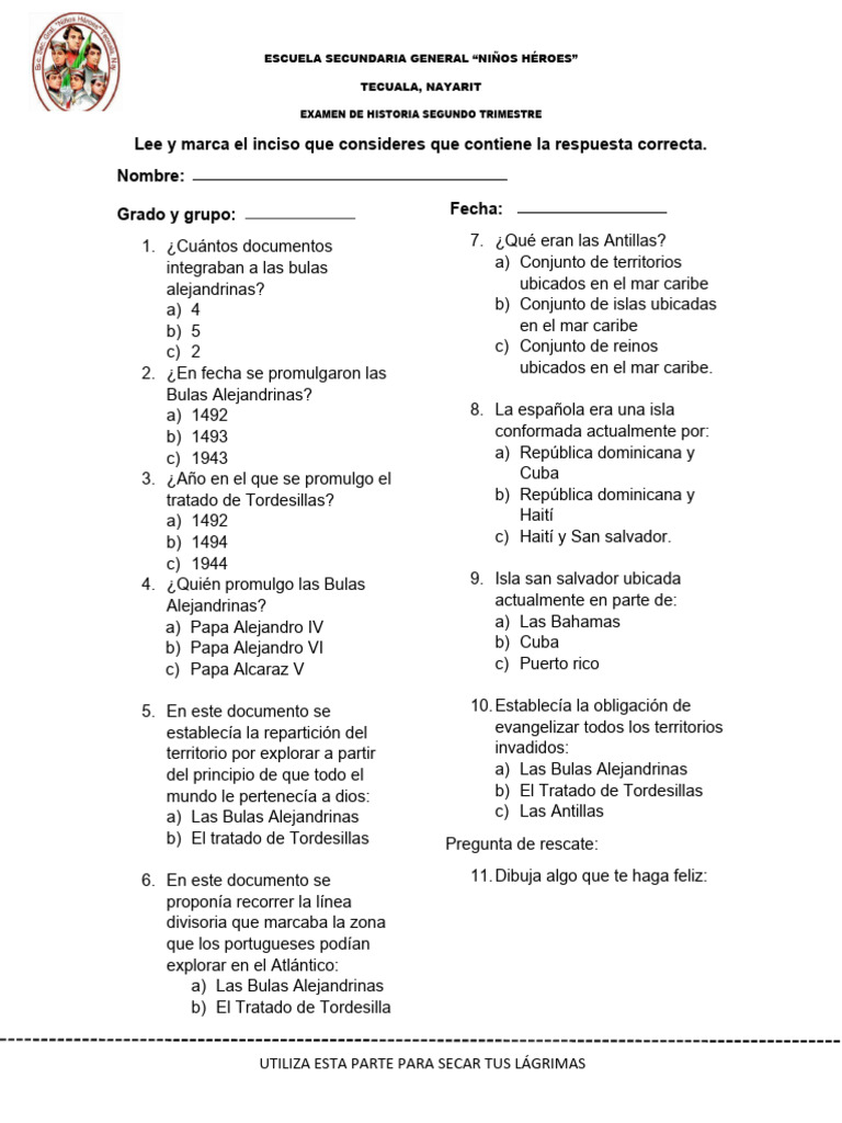 EXAMEN Las Bulas Alejandrinas y El Tratado de Tordesillas-2e Y 2F | PDF | caribe