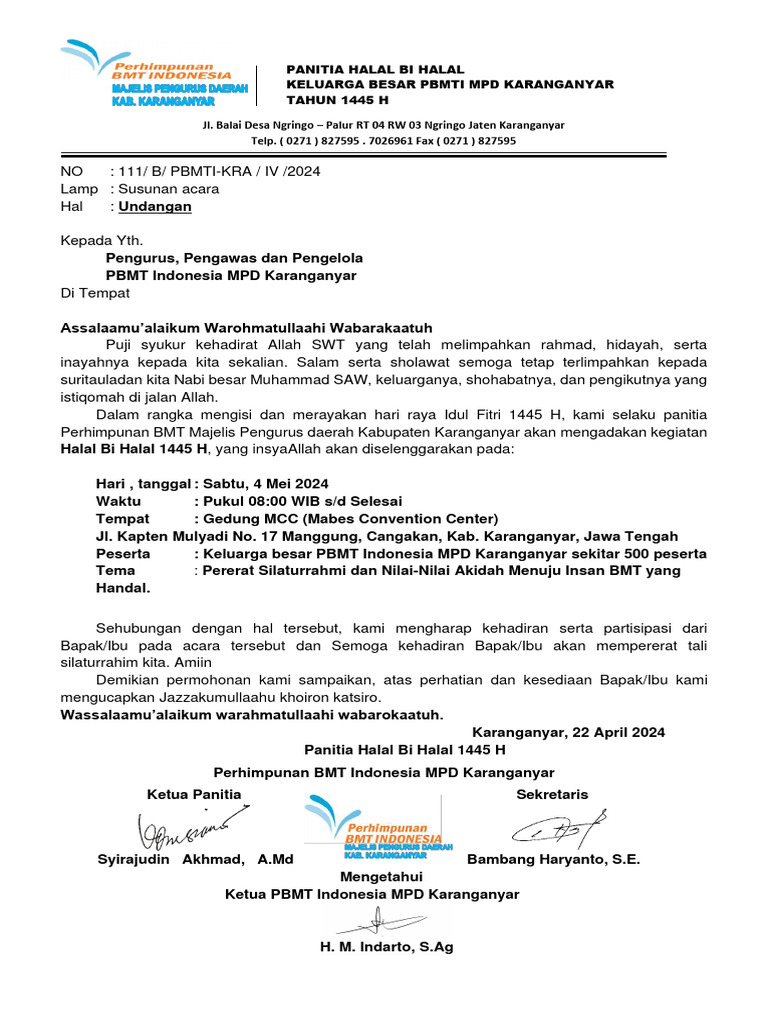 Undangan Halbil MPD KRA 1445 H | PDF