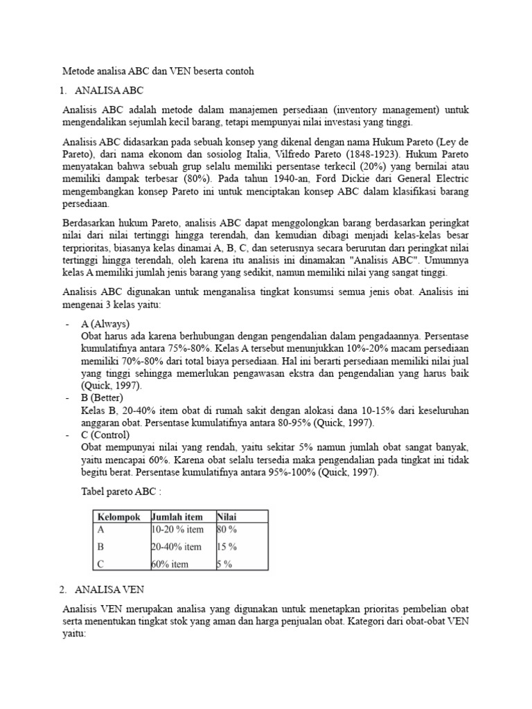 Metode analisa ABC dan VEN | PDF