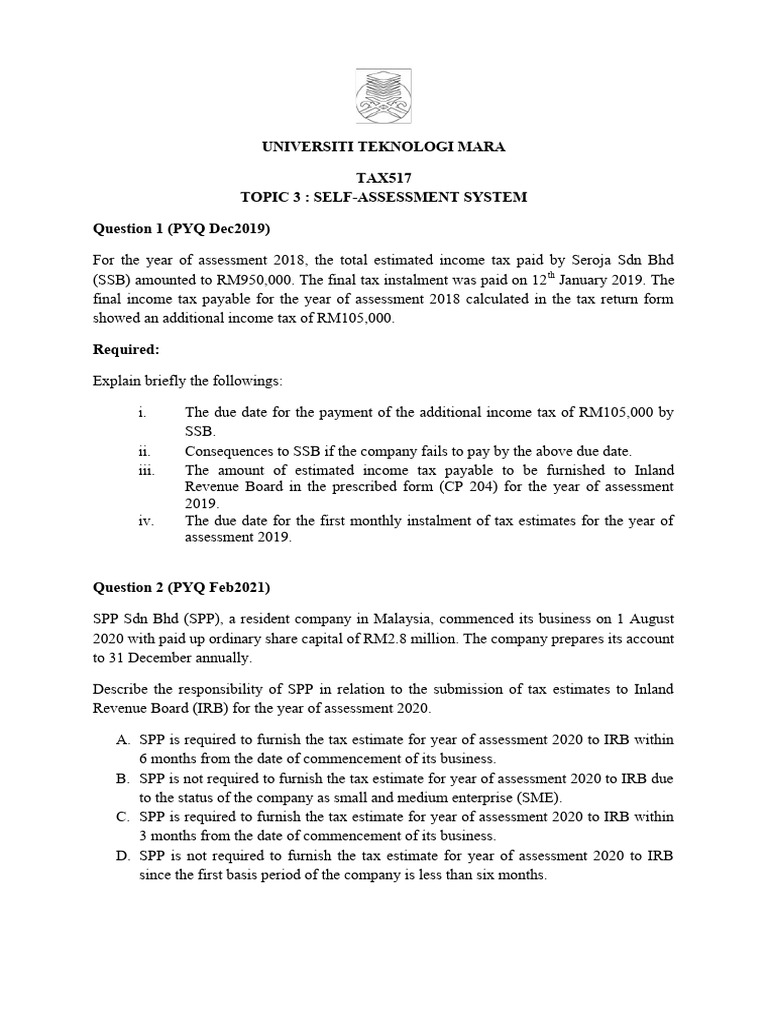 Tutorial Chapter 3 | PDF | Taxes | Income Tax