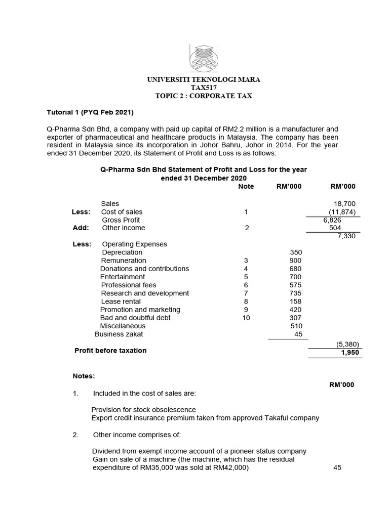Tutorial Chapter 2 Tax Comp | PDF | Expense | Taxes