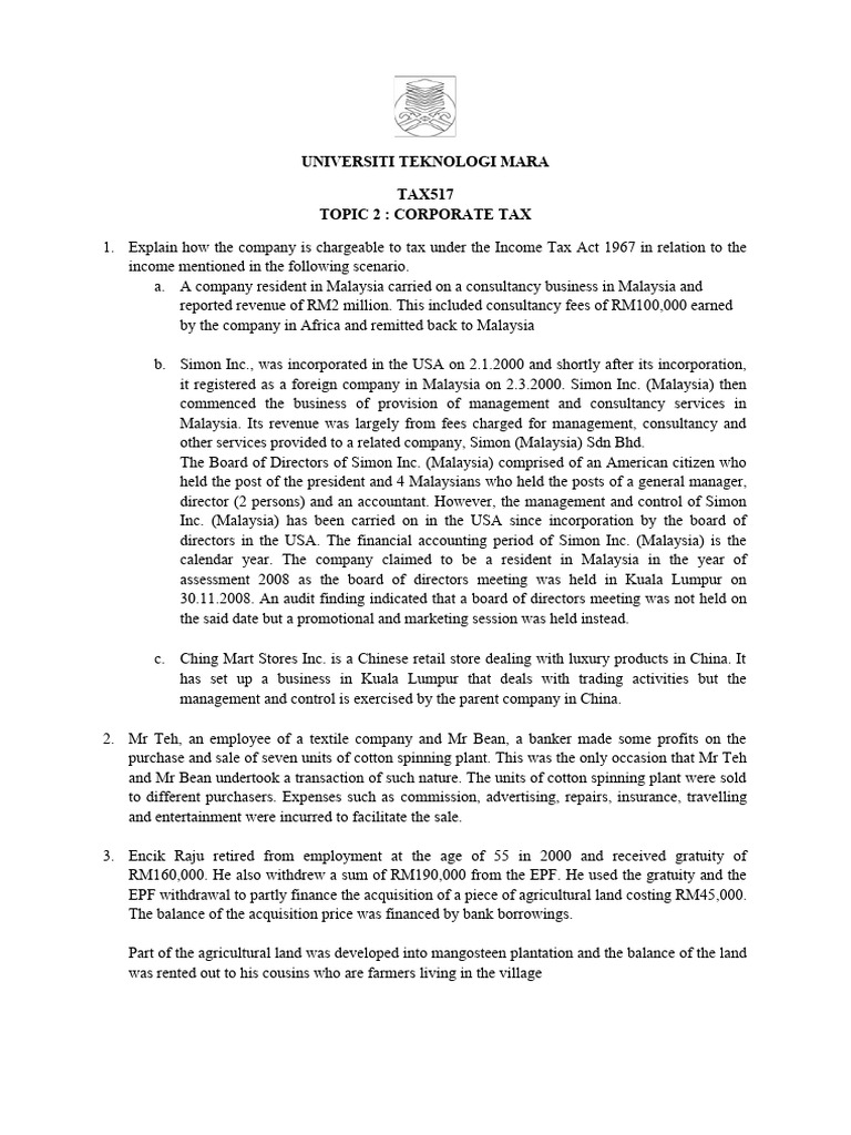 Tutorial Chapter 2 | Download Free PDF | Taxes | Malaysia