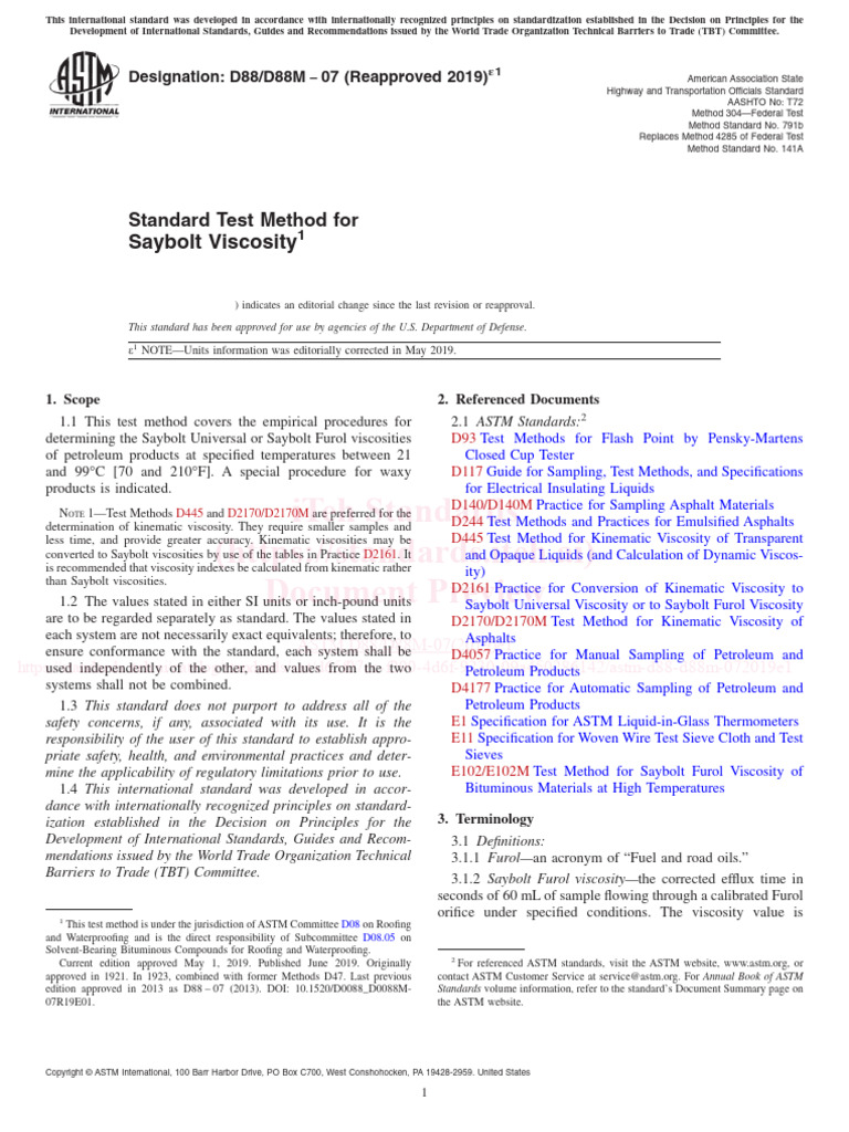 ASTM-D88-D88M-07-2019-e1 | PDF | Viscosity | Thermometer