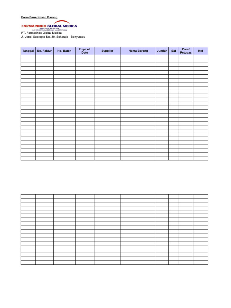 Form Penerimaan Barang PT. Farmarindo | PDF