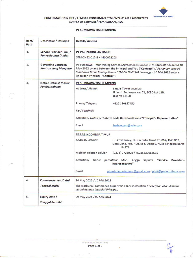 Kontrak Dengan STM | PDF