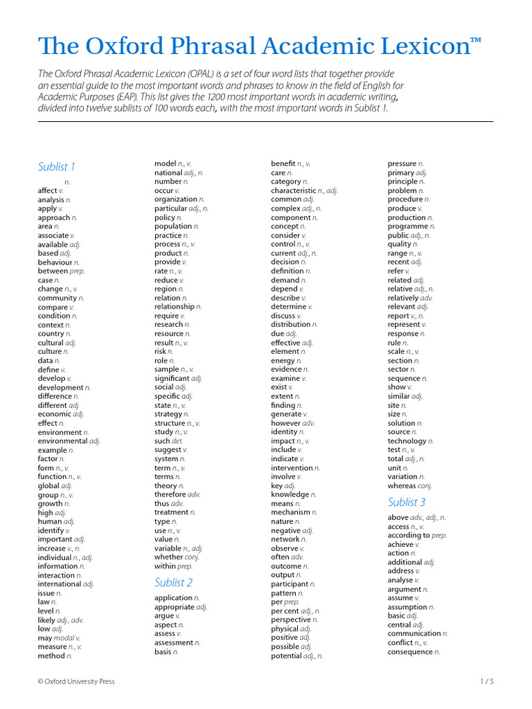 Oxford Phrasal Academic Lexicon | PDF | Word | Cognition