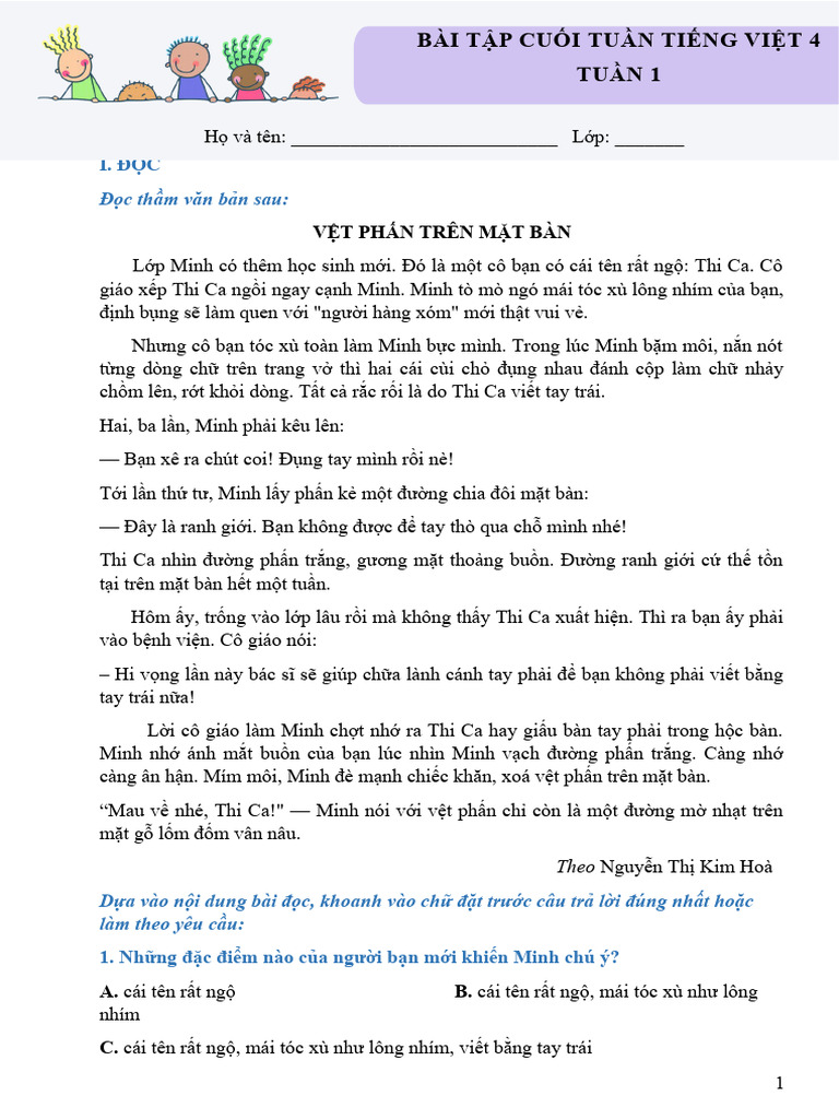 Btct Tiếng Việt 4 - Kntt - Kì 1 | PDF