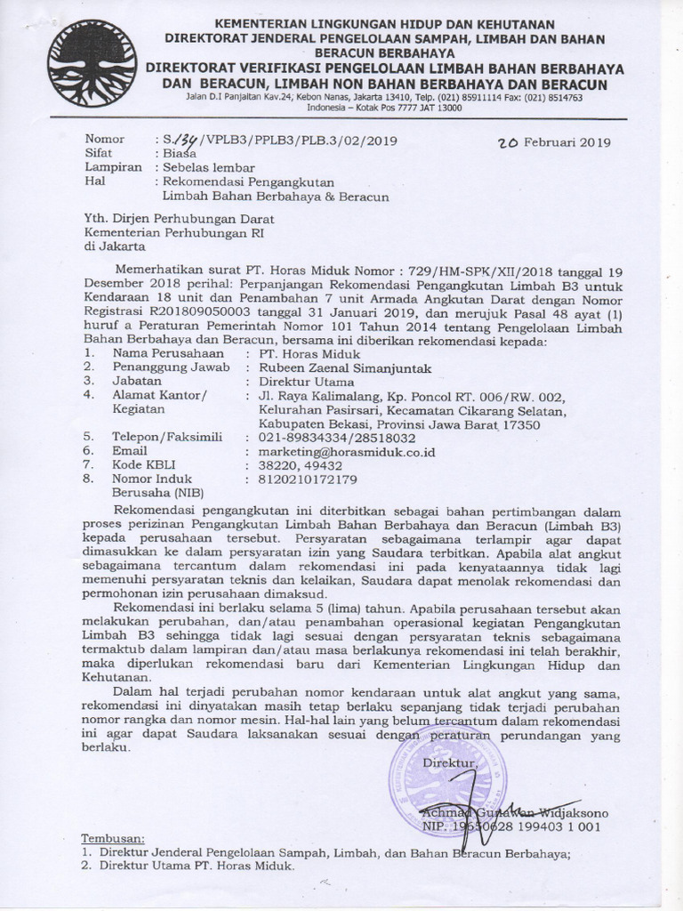 Rekomendasi LB3 2019 PT. Horas Miduk | PDF