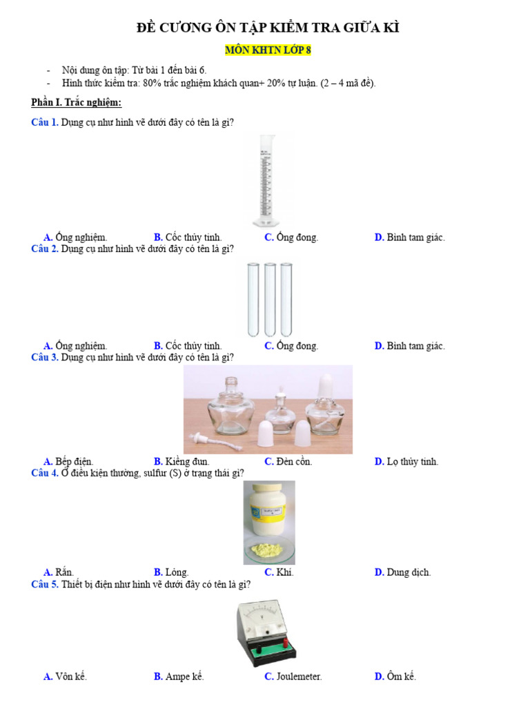ĐỀ CƯƠNG ÔN TẬP GK 1 KHTN8 | PDF