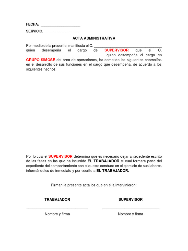 Formato para Actas Administrativas | PDF