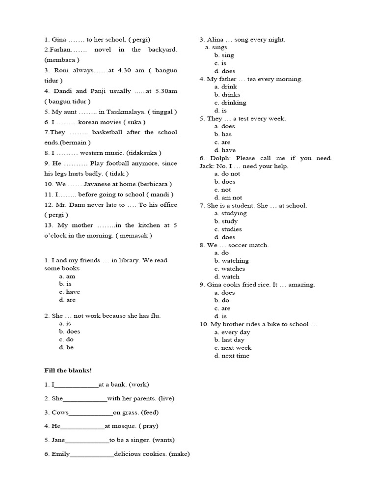 Soal Simple Present Tense SD | PDF