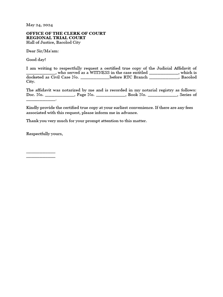 Letter Request To RTC OCC | PDF | Law | Home & Garden