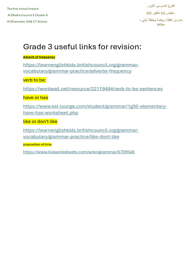 Grade 3 Revision Links for Grammar | PDF