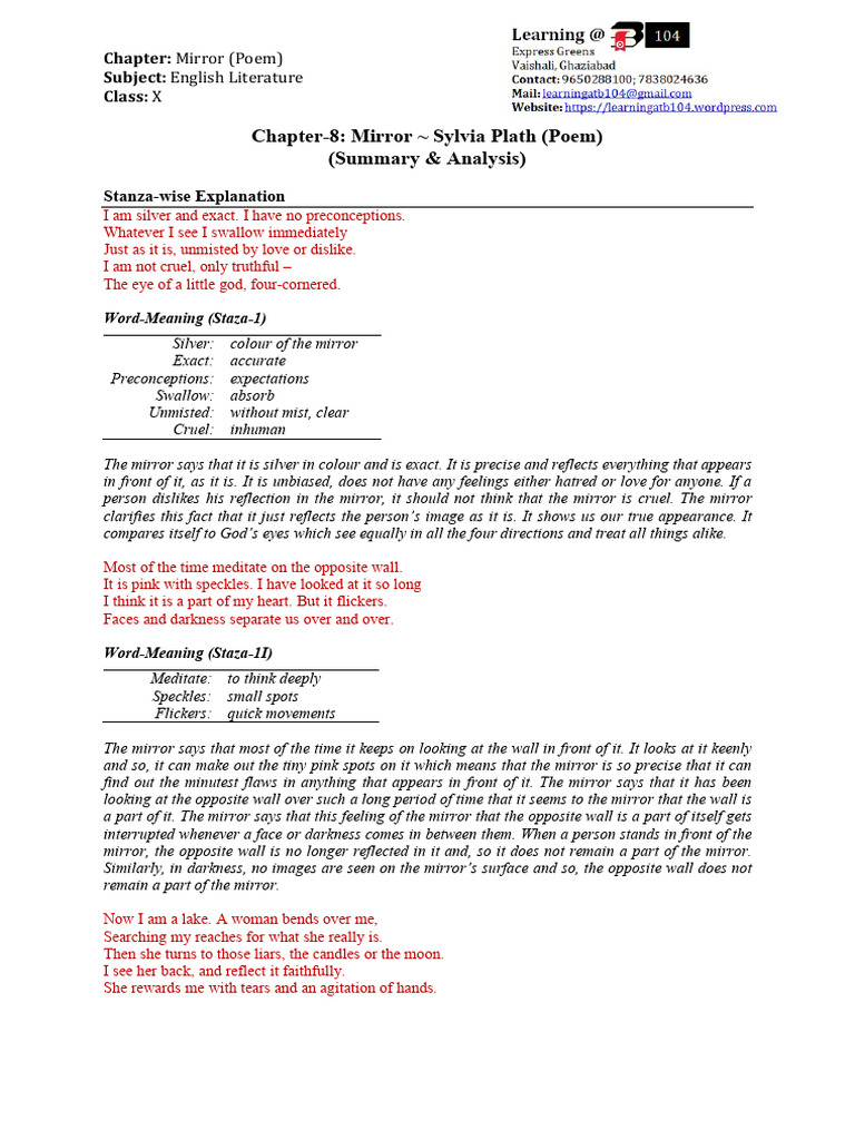 Mirror Summary Explanation | PDF | Mirror