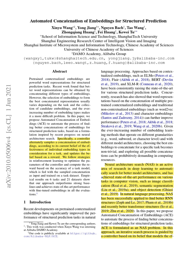 2021 Automated Concatenation Of Embeddings For Structured Prediction Pdf Cognitive Science 