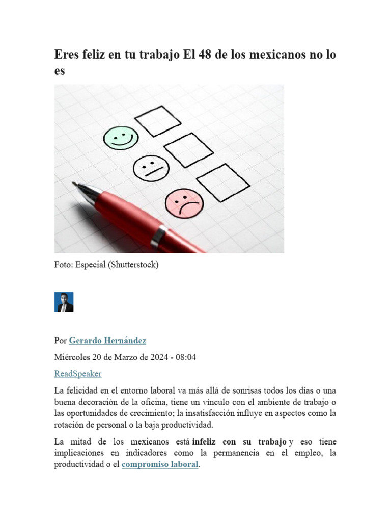 Eres Feliz en Tu Trabajo El 48 de Los Mexicanos No Lo Es | PDF ... Eres Feliz en Tu Trabajo El 48 de Los Mexicanos No Lo Es | PDF ...