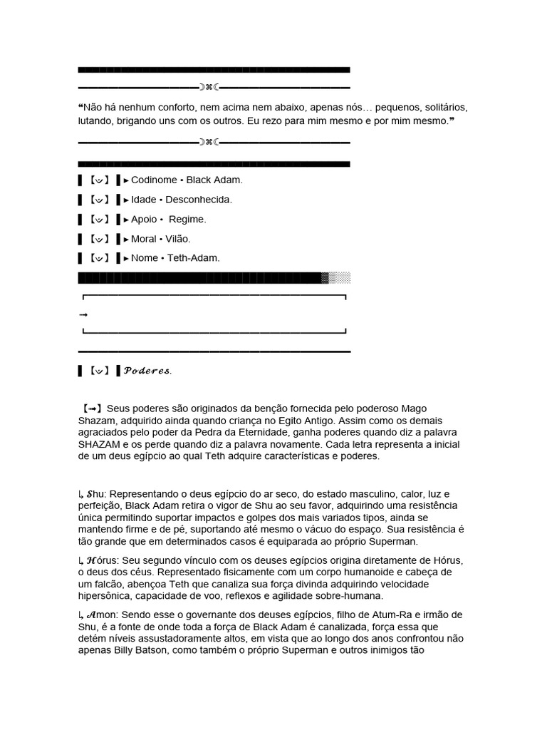 Ficha Black Adam | PDF | Antigo Egito | Capitão Marvel (DC Comics)