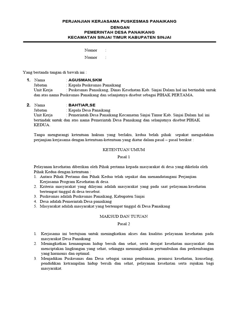 MoU PUSKESMAS PEMDES | PDF | Ilmu Sosial | Pengembangan Diri