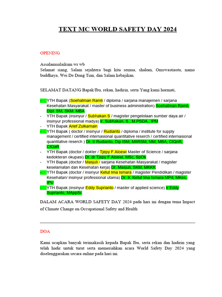 TEXT MC SAFETY World Safety Day 2024 | PDF | Sains & Matematika