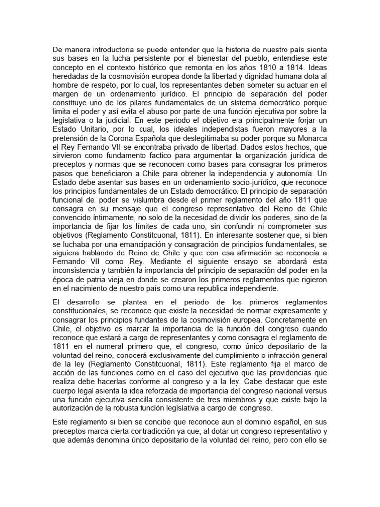 PRINCIPIO DE SEPARACION FUNCIONAL DEL PODER EN EL PERIODO DE REGLAMENTOS CONSTITUCIONALES | PDF ...