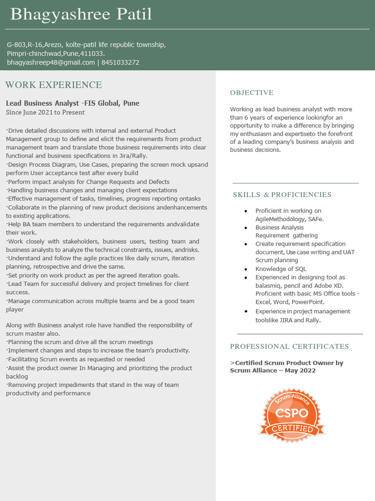 Bhagyashree Patil Resume | PDF | Scrum (Software Development) | Use Case