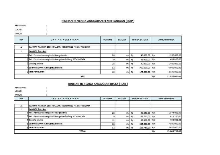 Contoh Rap Dan Rab Canopy Solar Flat | PDF | Griya & Taman