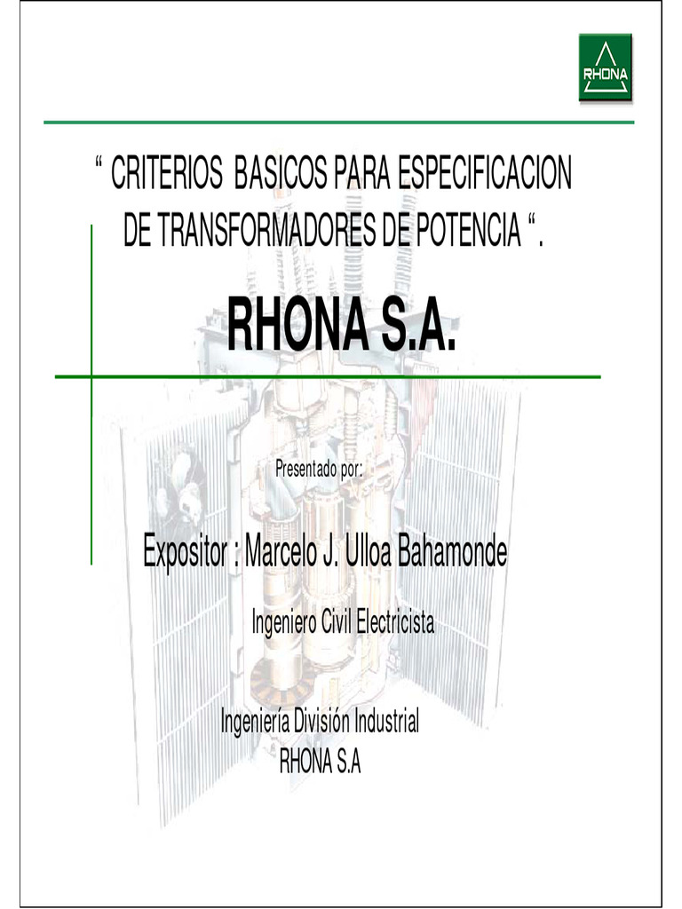 Especificación de Transformadores Rhona S.A. | PDF | Transformador ...