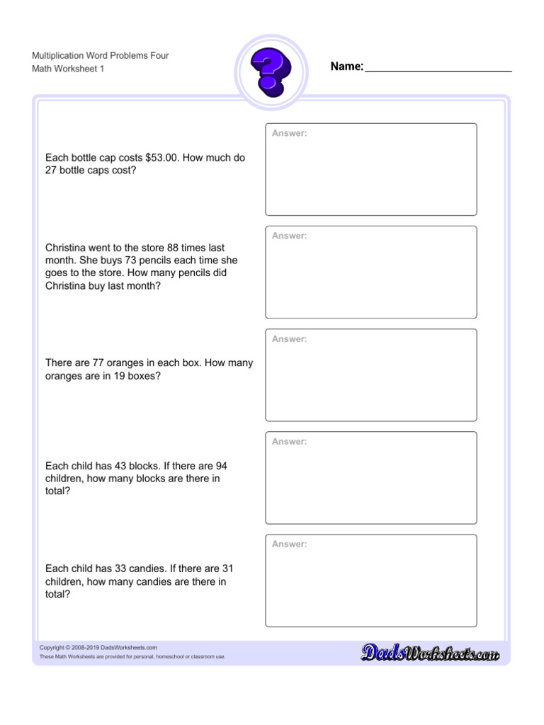 Multiplication Word Problems Four v1 | PDF | Home & Garden