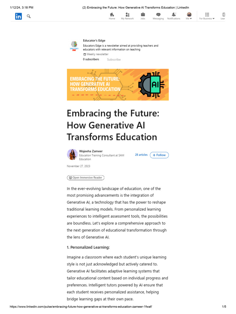 Embracing the Future_ How Generative AI Transforms Education _ LinkedIn ...