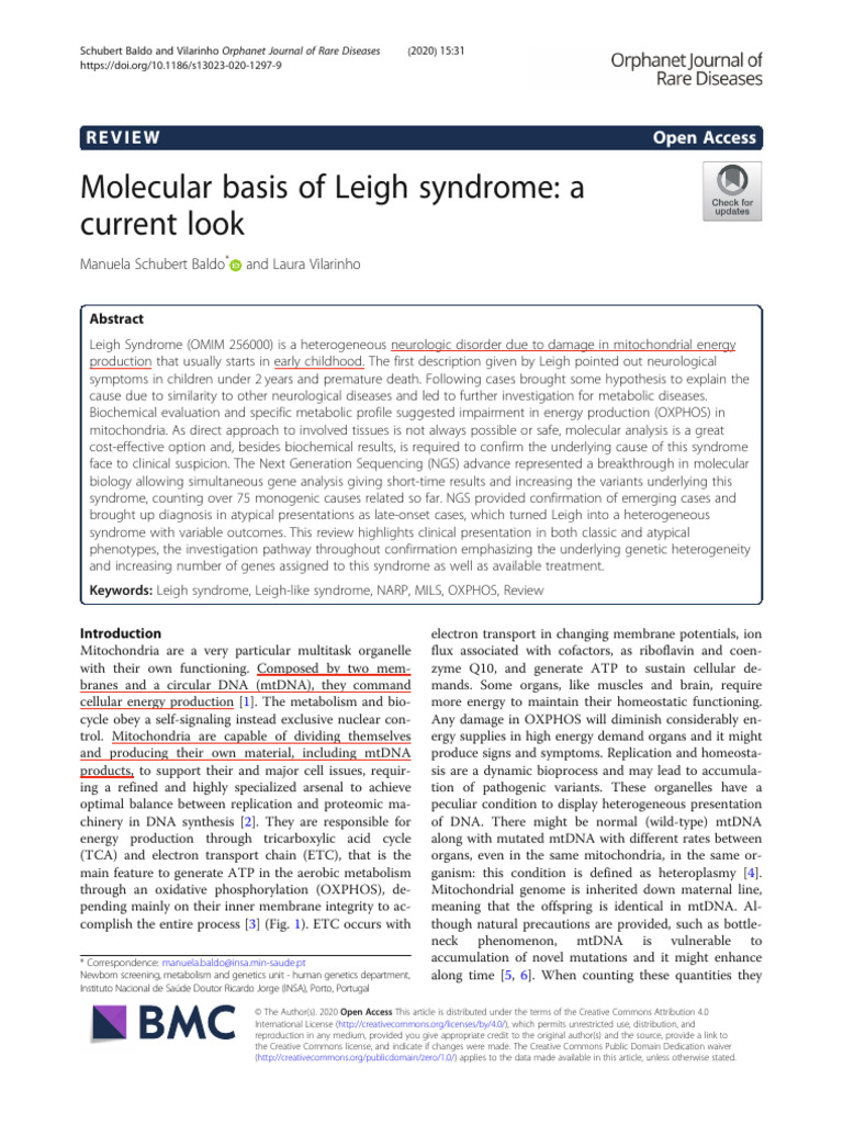 Molecular Basis of Leigh Syndrome: A Current Look: Review Open Access ...