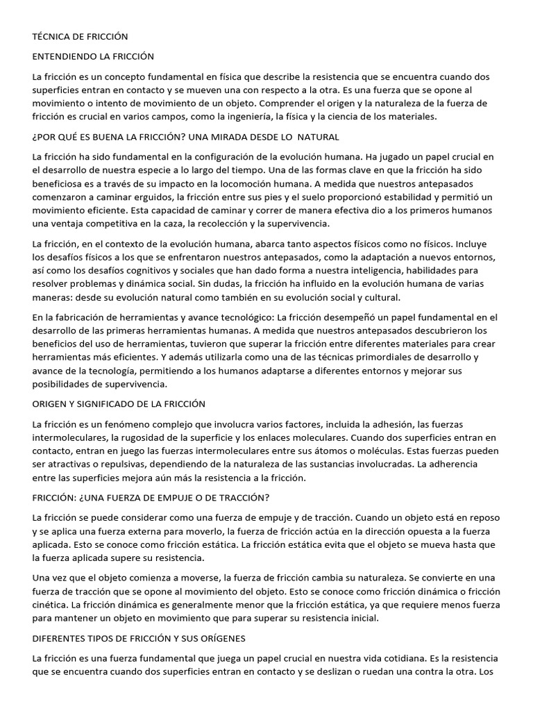 T-Cnica de Fricci-N | PDF | Fuerza | Fricción