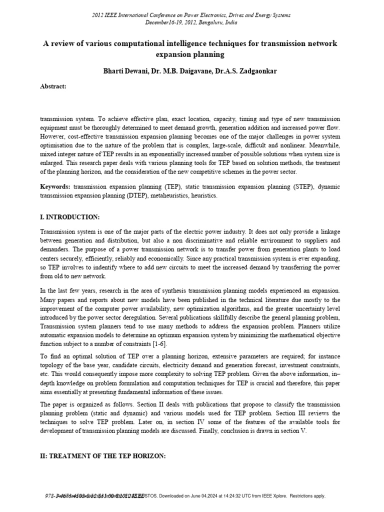 A Review of Various Computational Intelligence Techniques For Transmission Network Expansion ...