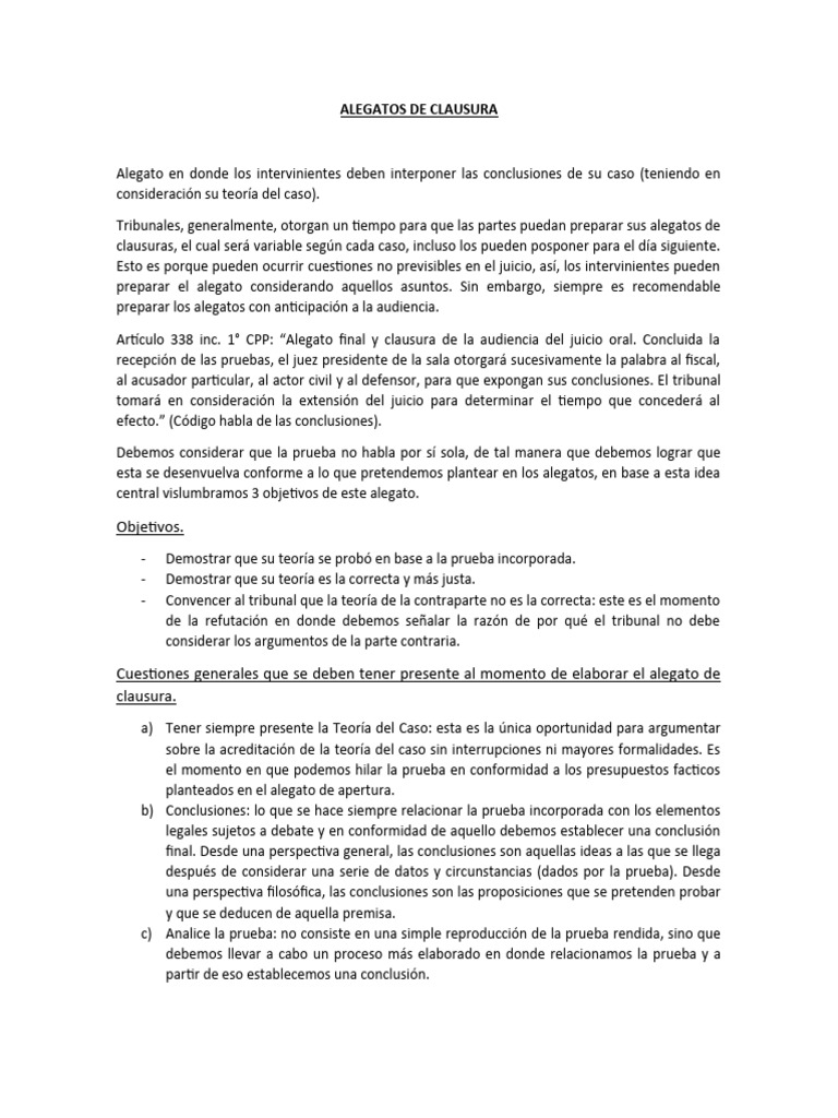 6. ALEGATOS DE CLAUSURA, RÉPLICA Y A. DETERMINACIÓN DE LA PENA | Descargar gratis PDF | Teoría ...