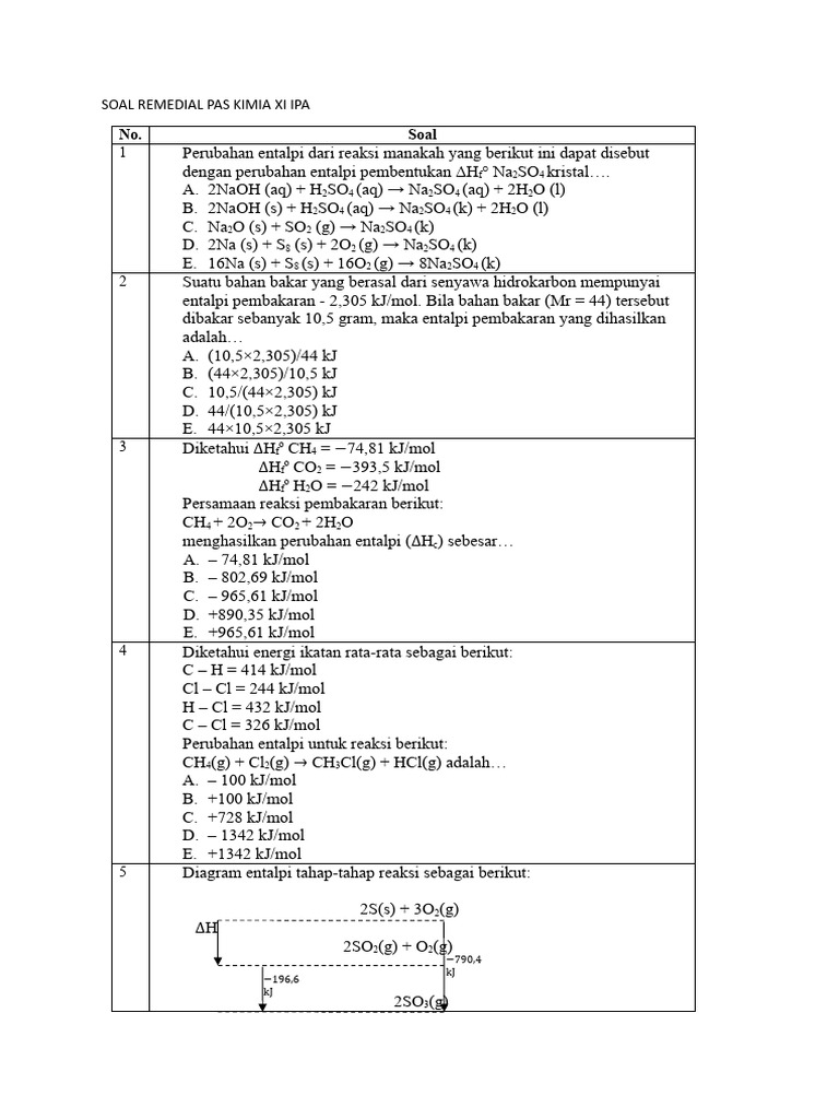 Soal Remedial Pas Kimia Xi Ipa | PDF