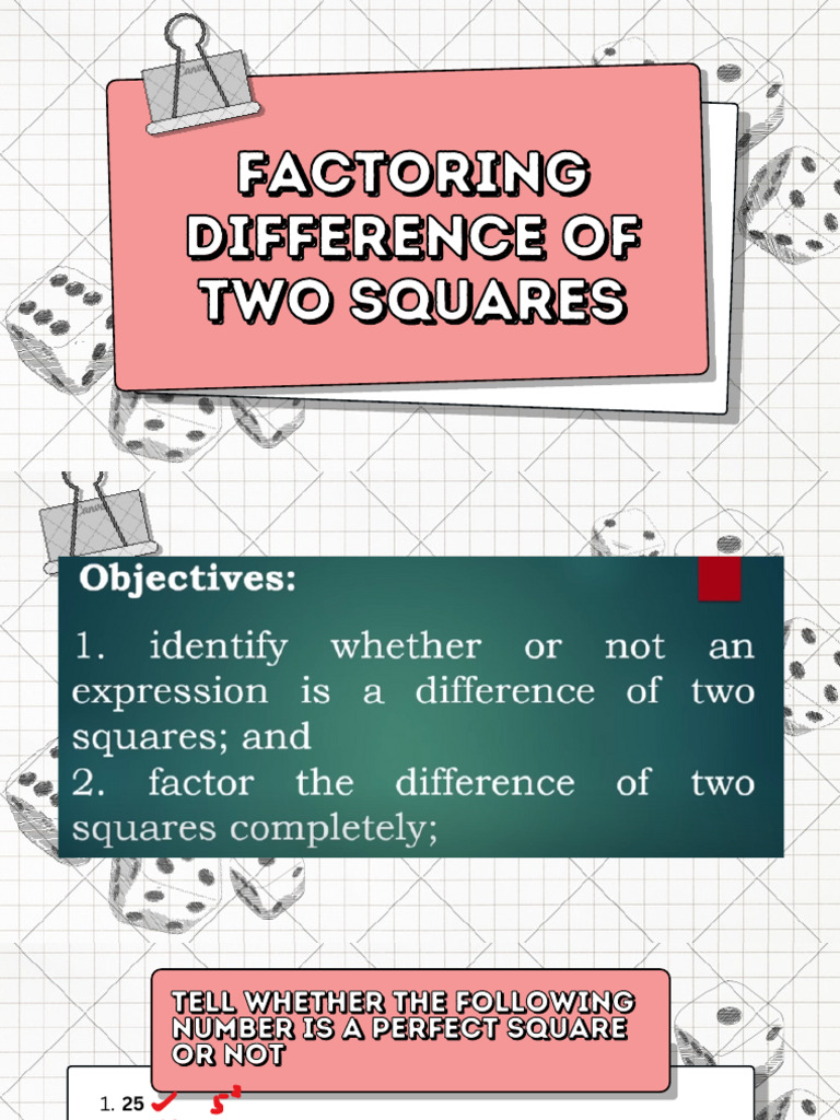 Factoring Difference of Two Squares | PDF