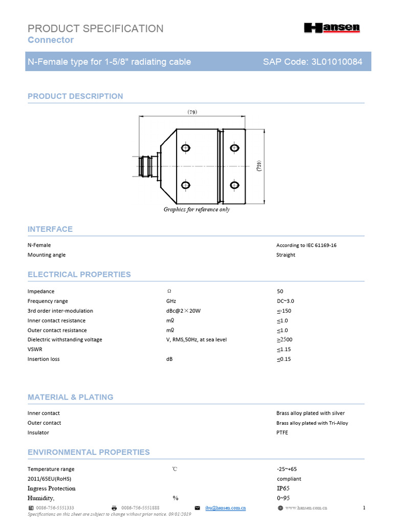 N Female Connector For 158 Radiating Cable | PDF | Electrical Connector ...