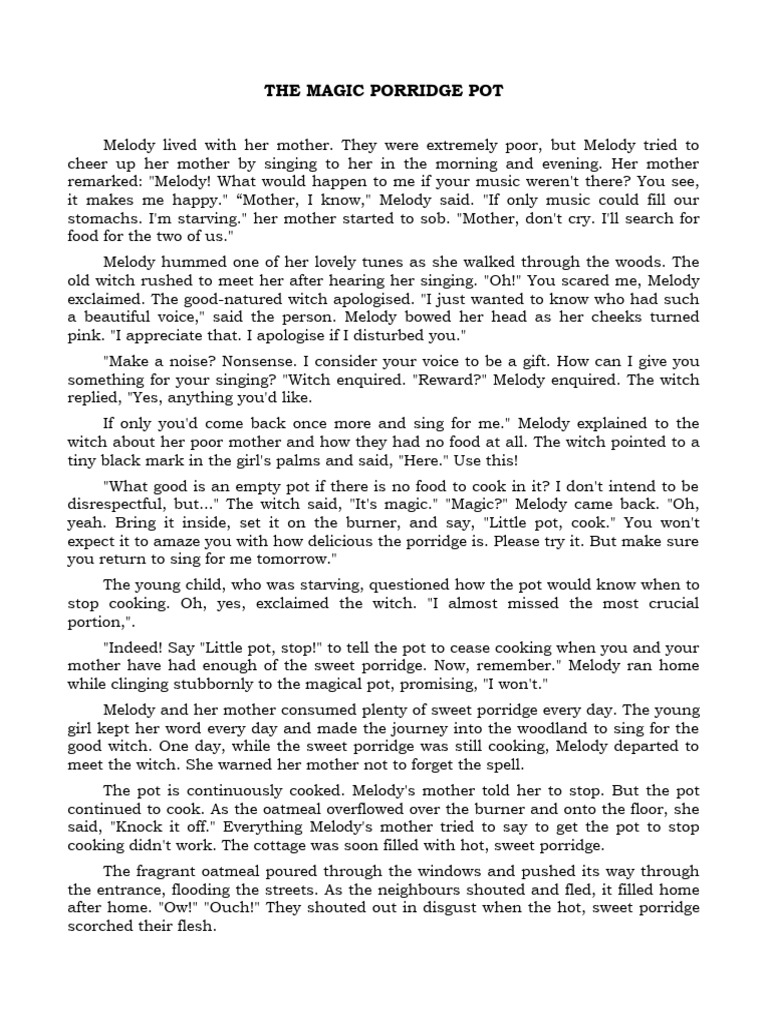 THE MAGIC PORRIDGE POT - Gr3 Story Retelling | PDF