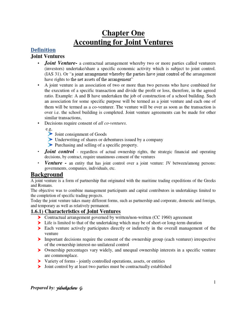 Chapter One Accounting For Joint Ventures | PDF | Joint Venture | Stocks