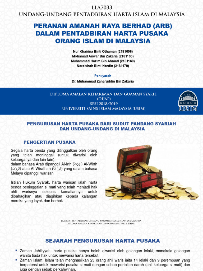 Peranan Amanah Raya Berhad ARBDalam Pentadbiran Harta Pusaka Di Malaysia | PDF