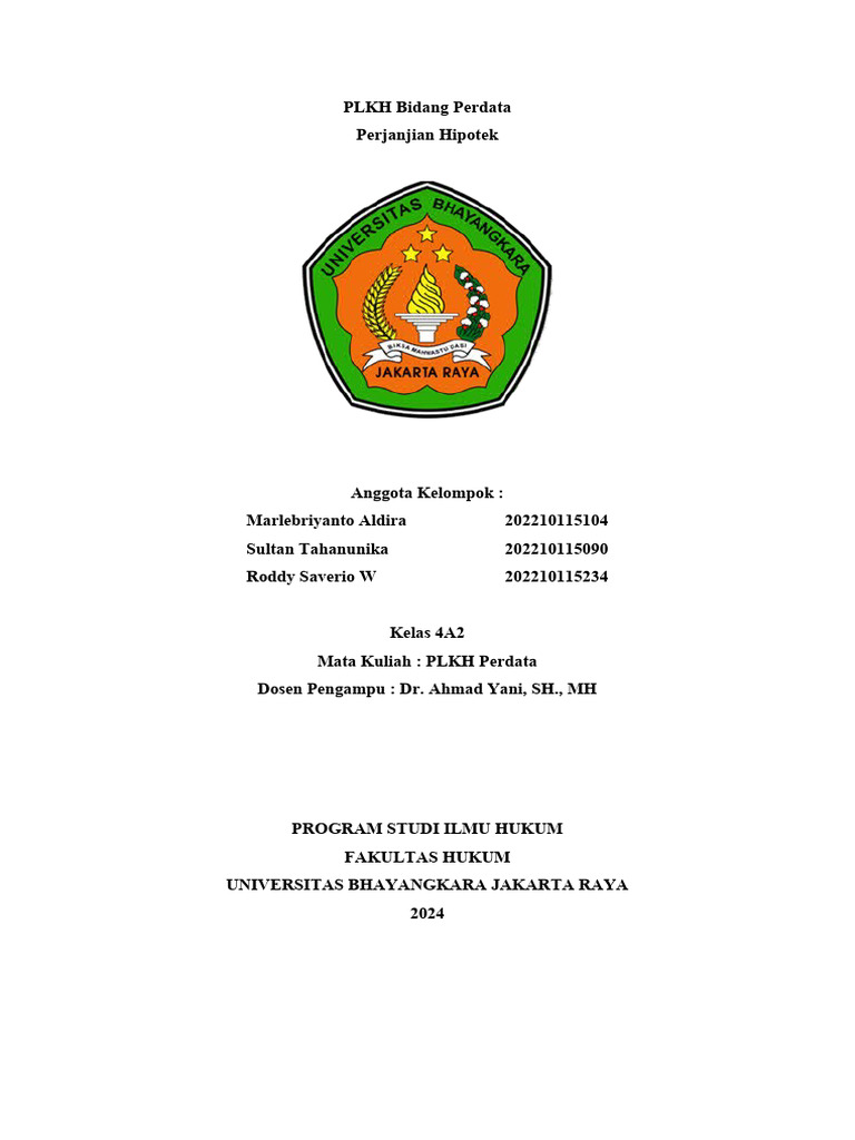 Kelompok 9 PLKH Perdata Perjanjian Hipotek | PDF