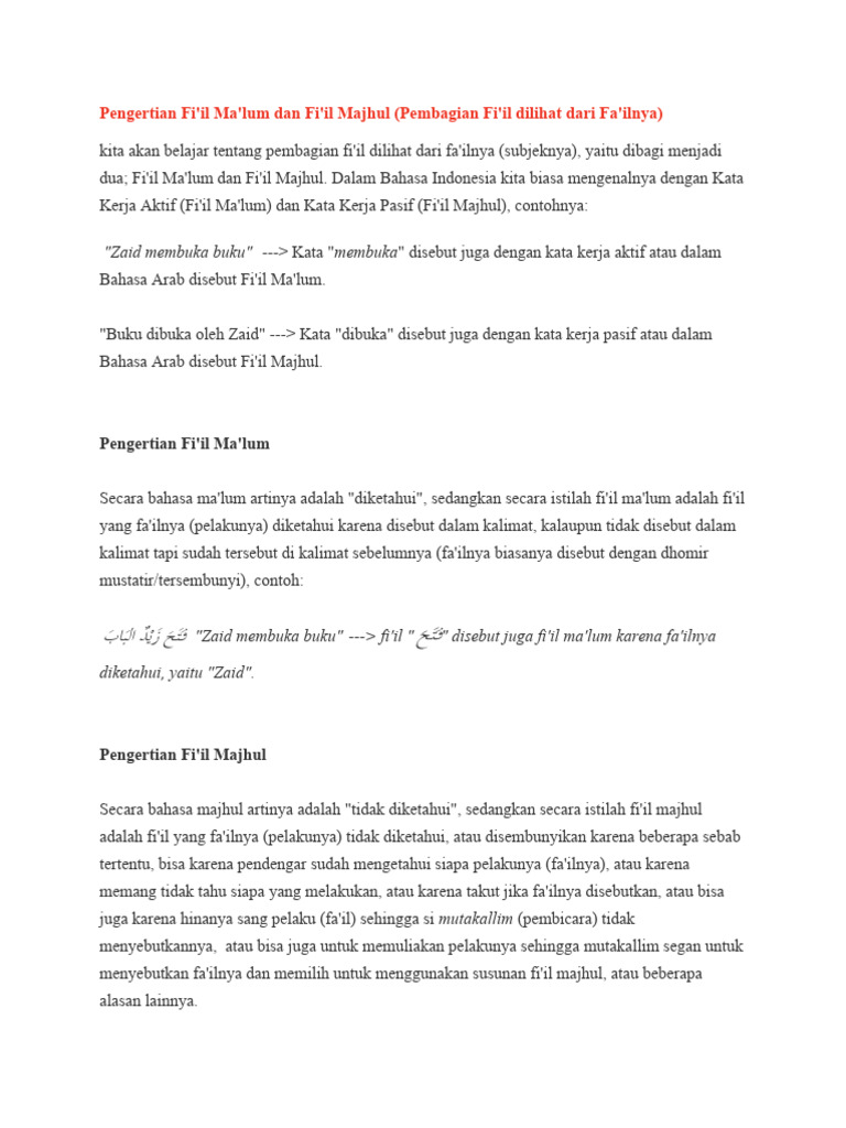 Fi'il Ma'lum dan Fi'il Majhul dalam Bahasa Arab | PDF | Kajian Bahasa Asing