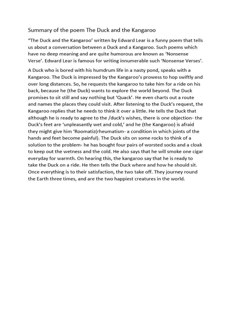 Summary of "The Duck and the Kangaroo" | PDF
