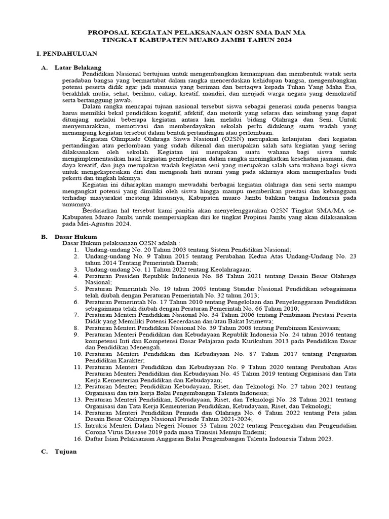 PROPOSAL SELEKSI O2SN SMA DAN MA 2024 | PDF